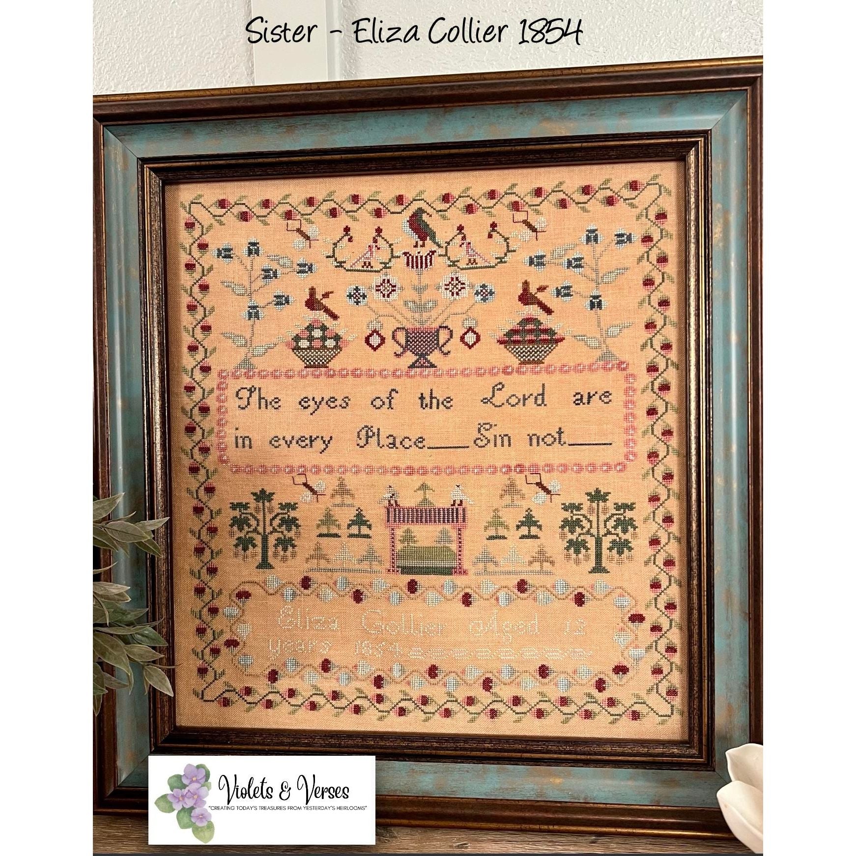 Violets & Verses | Sister - Eliza Collier 1854 NM25 – Hobby House Needleworks