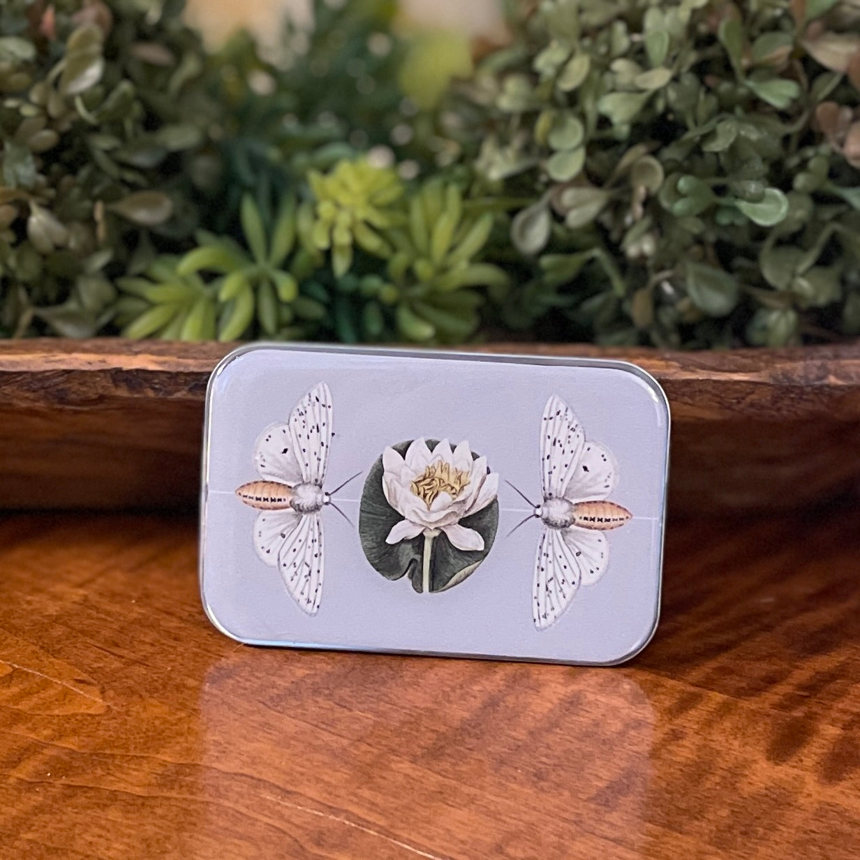 Tin Container with Magnet Large | Moth with Lotus Flower – Hobby House ...