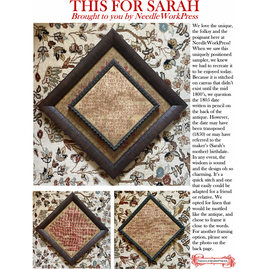 NeedleWorkPress ~ This For Sarah Sampler Pattern – Hobby House Needleworks