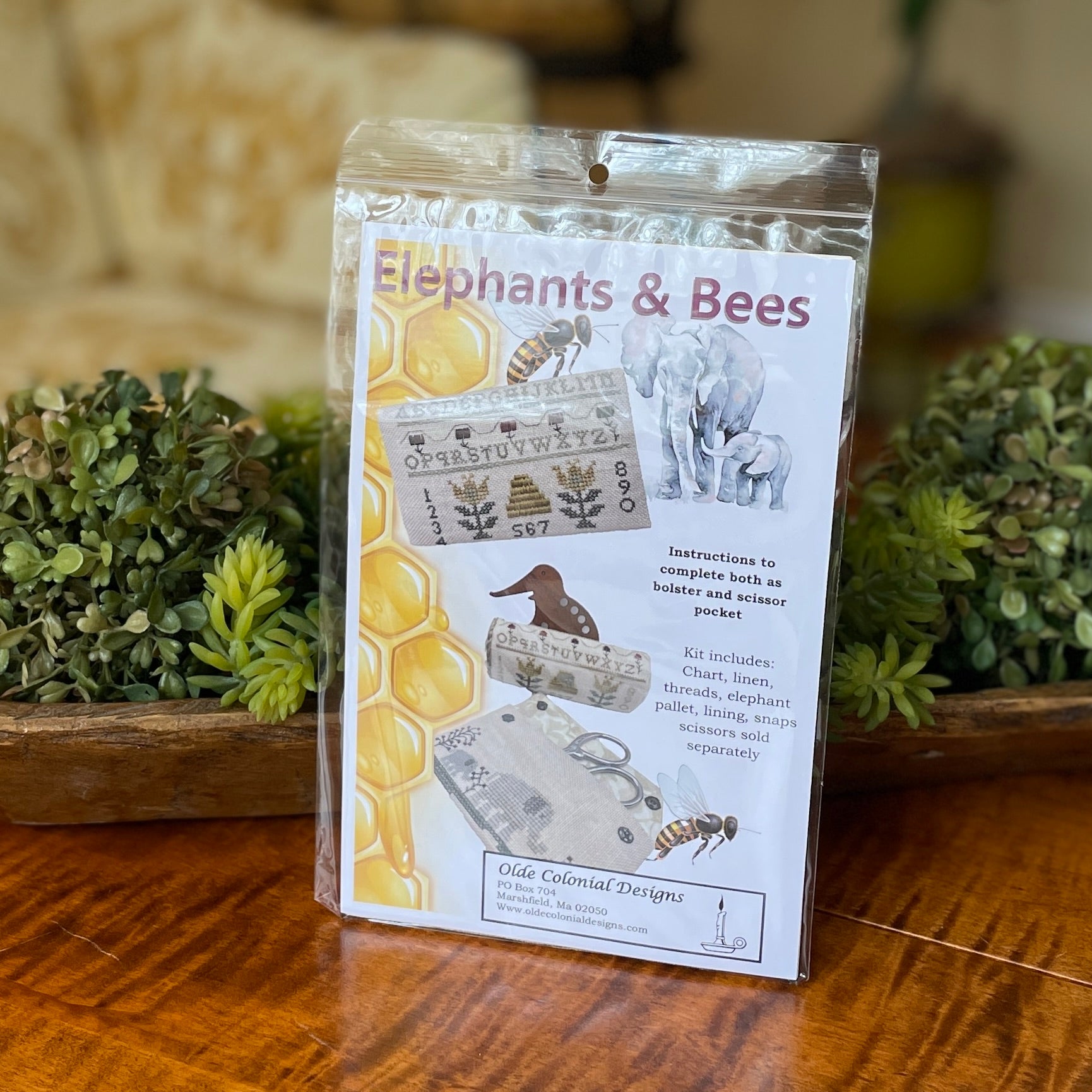 Olde Colonial Designs~ Elephants & Bees Cross Stitch Kit – Hobby House ...